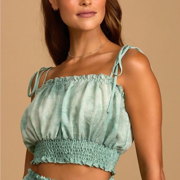 Lulus | Tops | Lulus Sage Green Tiedye Smocked Cropped Tank Top Xs ...
